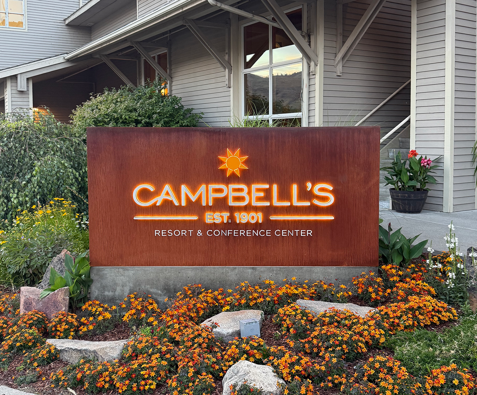 Hotel Monument Sign Design - Campbell's Resort - Vine & Branch